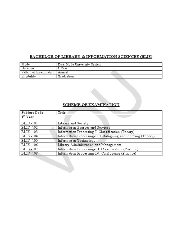 Bachelor of Library & Information Sciences (Blis) | PDF | Cataloging | Libraries