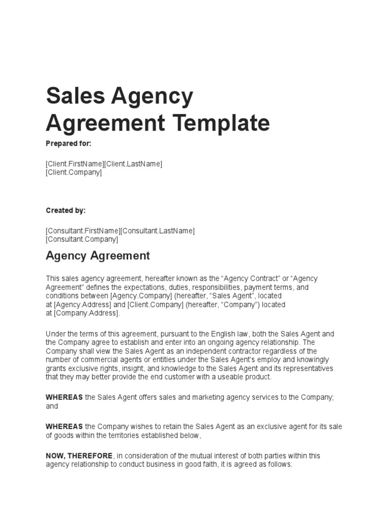 Sales Agency Agreement | PDF | Sales | Employment