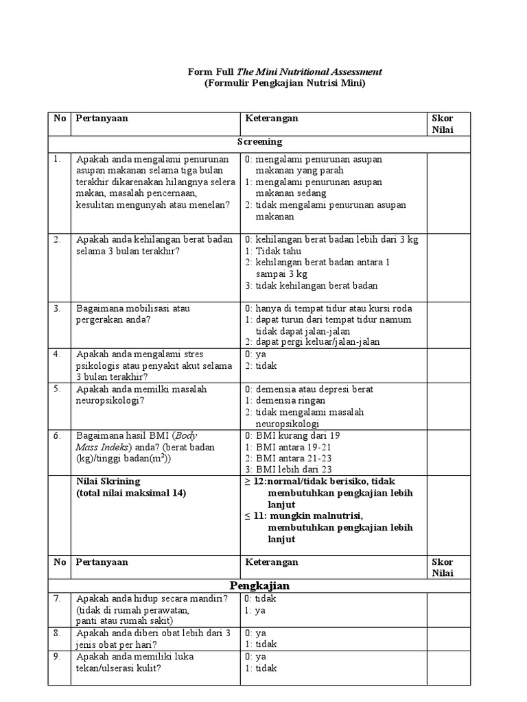 Form Mna, GDS, MFS, BBS, MMSE | PDF | Gaya Hidup