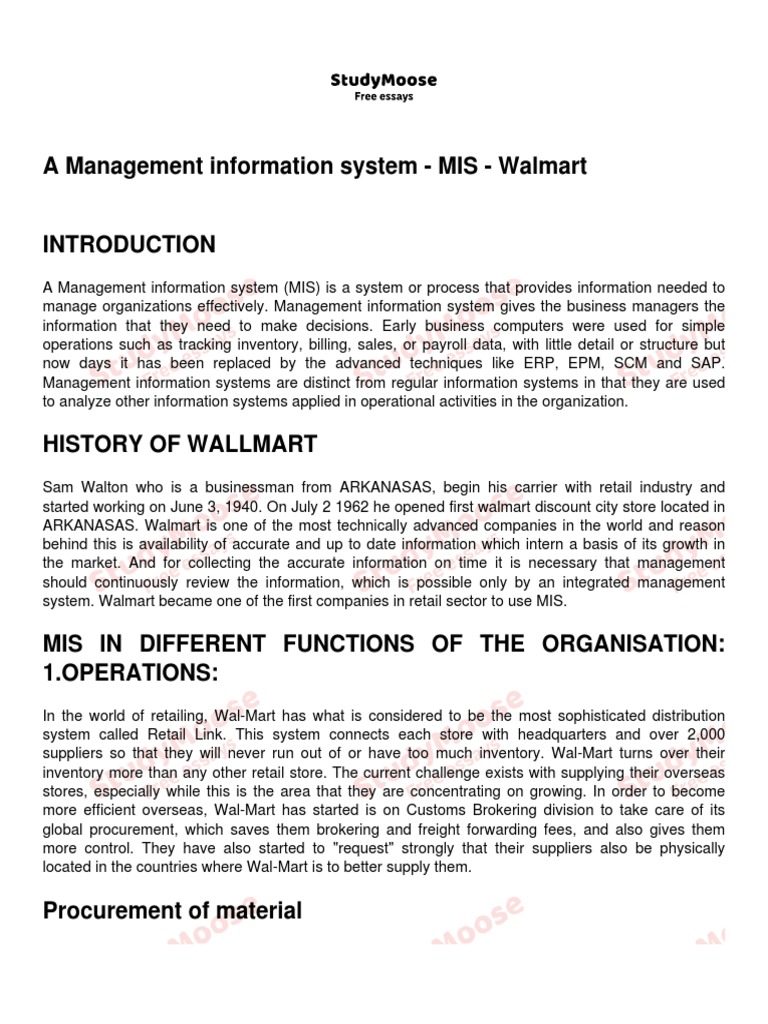 A Management Information System - MIS - Walmart | Download Free PDF ...