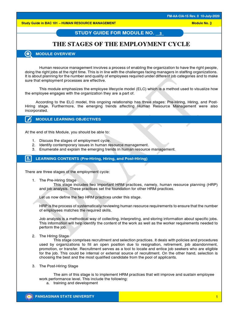 The Stages of The Employment Cycle: Study Guide For Module No. - 3 ...
