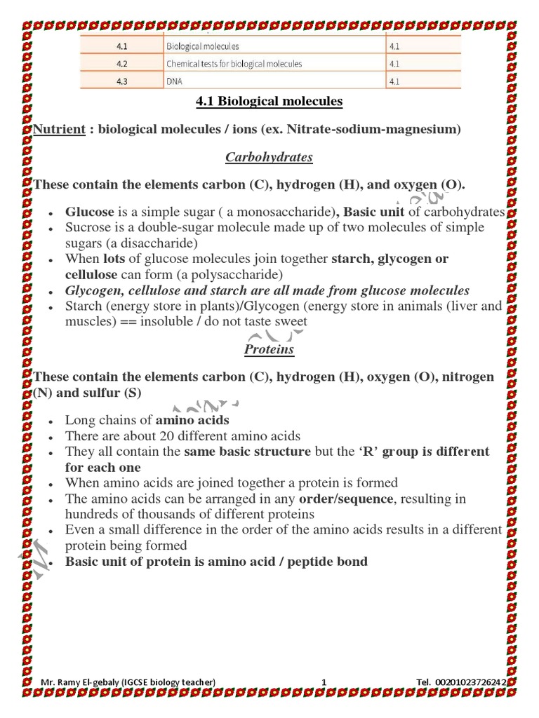 Biological Molecules - Food Test - DNA - Cambridge IGCSE Biology - 0610 ...