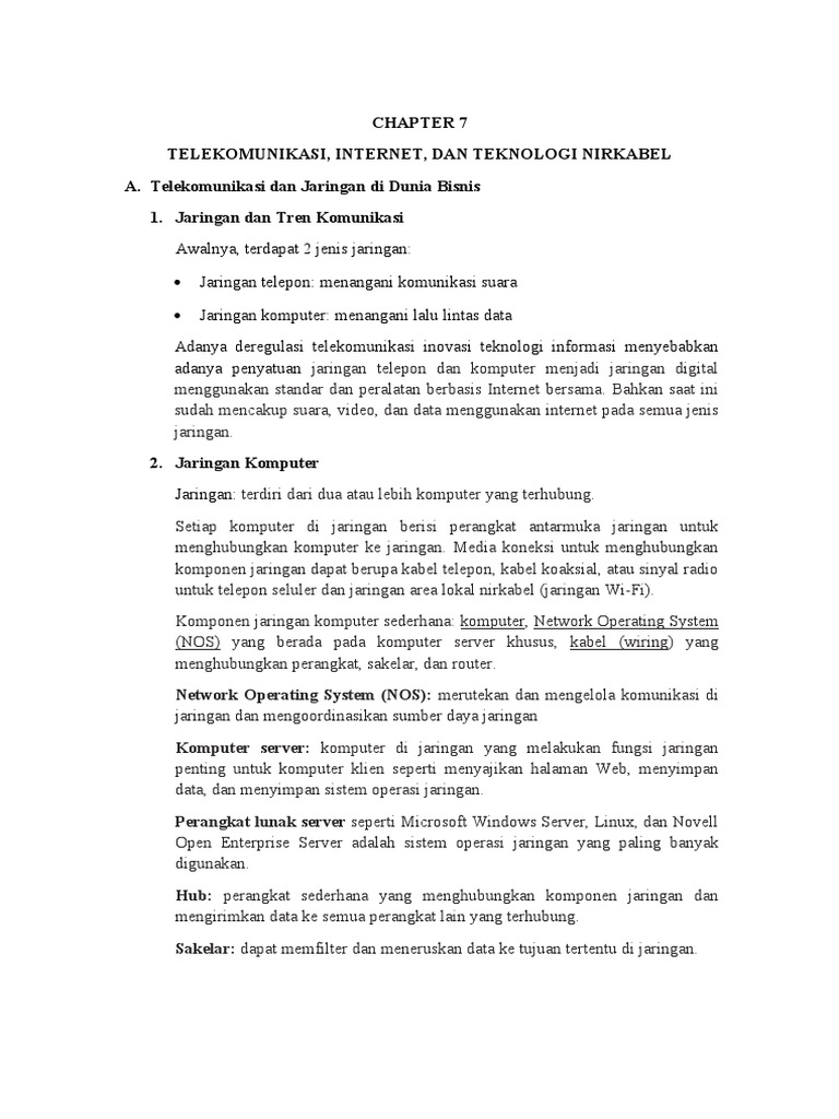 Rangkuman Chapter 7 - TELEKOMUNIKASI, INTERNET, DAN TEKNOLOGI NIRKABEL | PDF