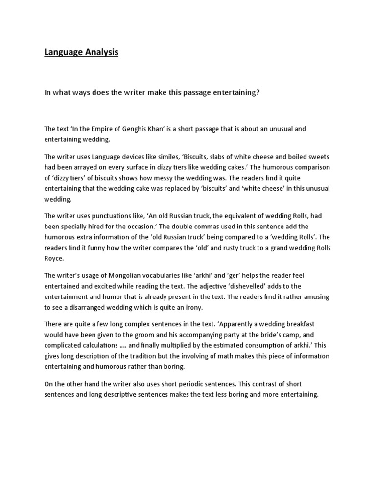 Language Analysis: in What Ways Does The Writer Make This Passage ...