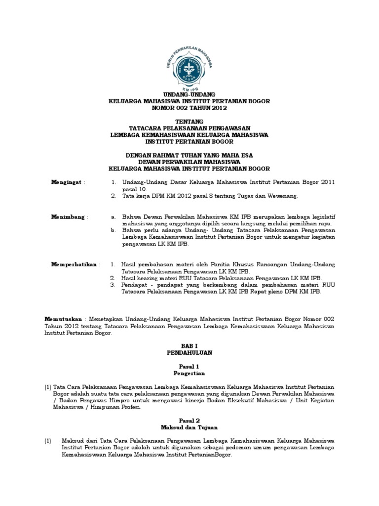 UU No. 2 Tahun 2012 Tata Cara Pengawasan LK KM IPB | PDF | Pengelolaan Keuangan & Uang ...