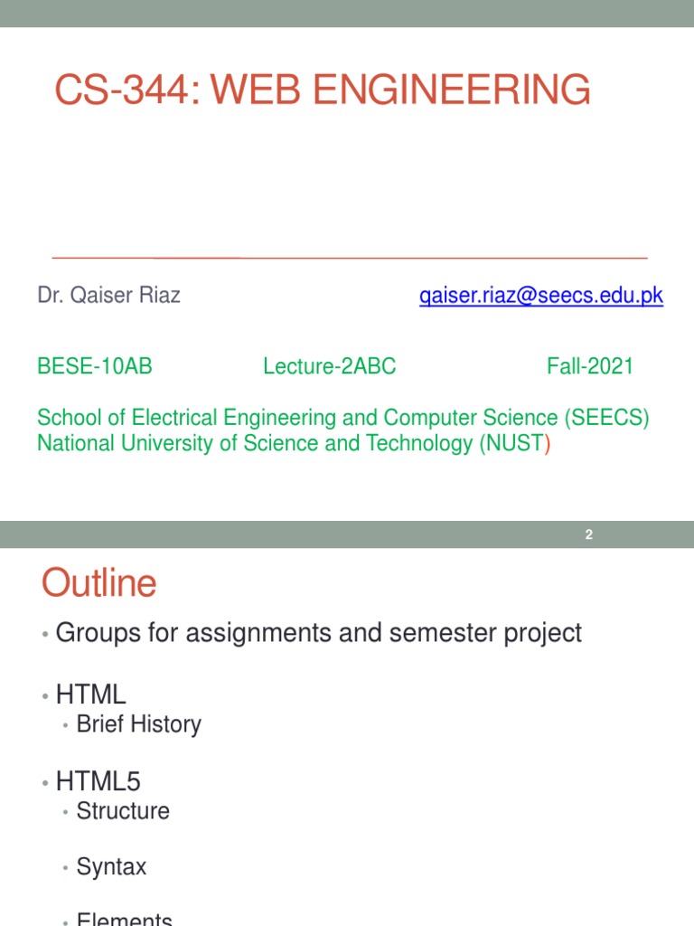 Cs-344: Web Engineering: Dr. Qaiser Riaz | PDF | Html | Html Element