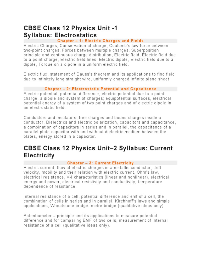 CBSE Class 12 Physics Syllabus | PDF | Magnetic Field | Electromagnetic ...