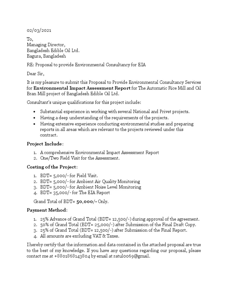 EIA Proposal for Rice and Oil Mill | PDF