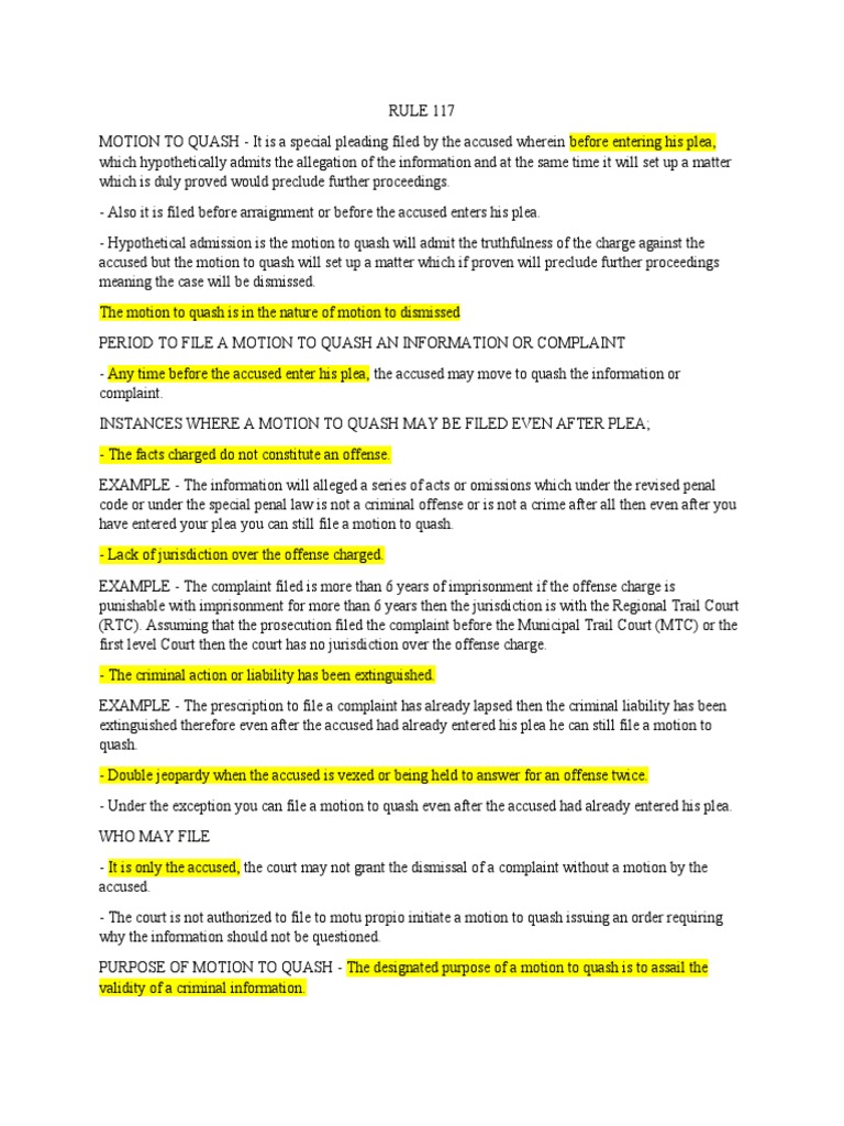 Rule 117 Motion To Quash | PDF | Double Jeopardy | Plea
