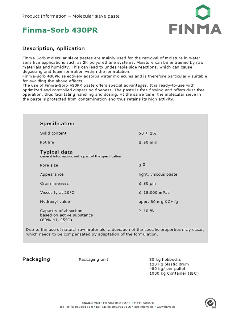 Molecular Sieve Paste Removes Moisture | PDF | Viscosity | Physical ...