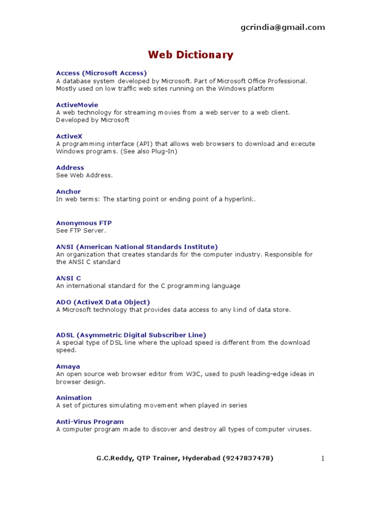 Web Dictionary: Access (Microsoft Access) | PDF | Html | World Wide Web