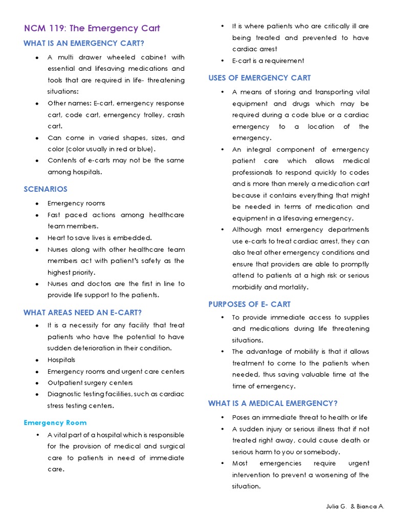 NCM 119 Rle Emergency Cart | PDF | Emergency | Cardiopulmonary Resuscitation
