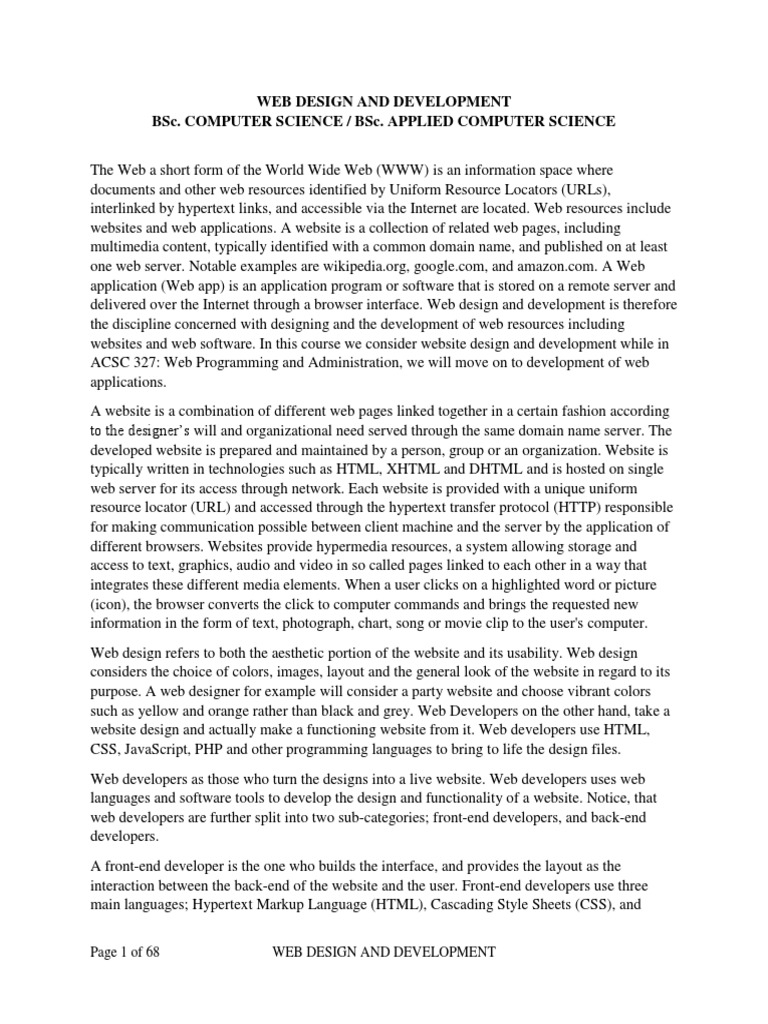 Web Design and Development (HTML, CSS and JavaScript) | PDF | Html ...