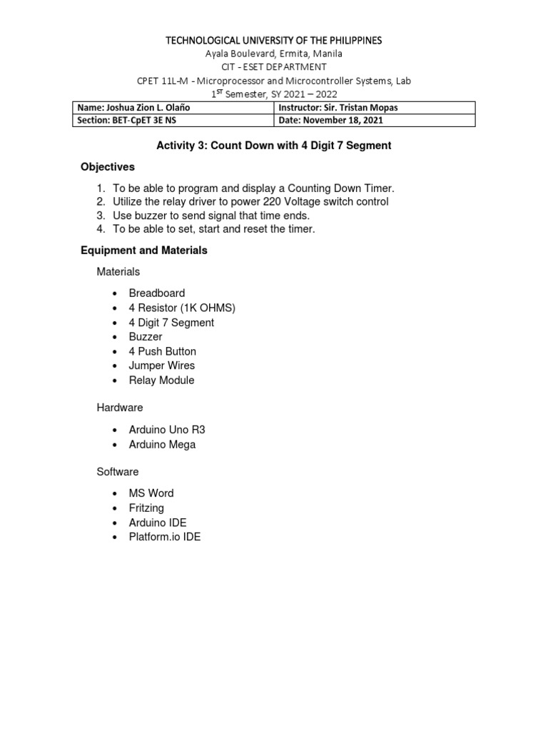 4-Digit Countdown Timer with Arduino | PDF | Arduino | Computer Science