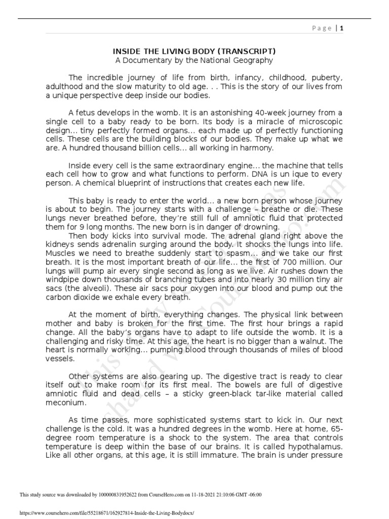 This Study Resource Was: Inside The Living Body (Transcript) | PDF ...