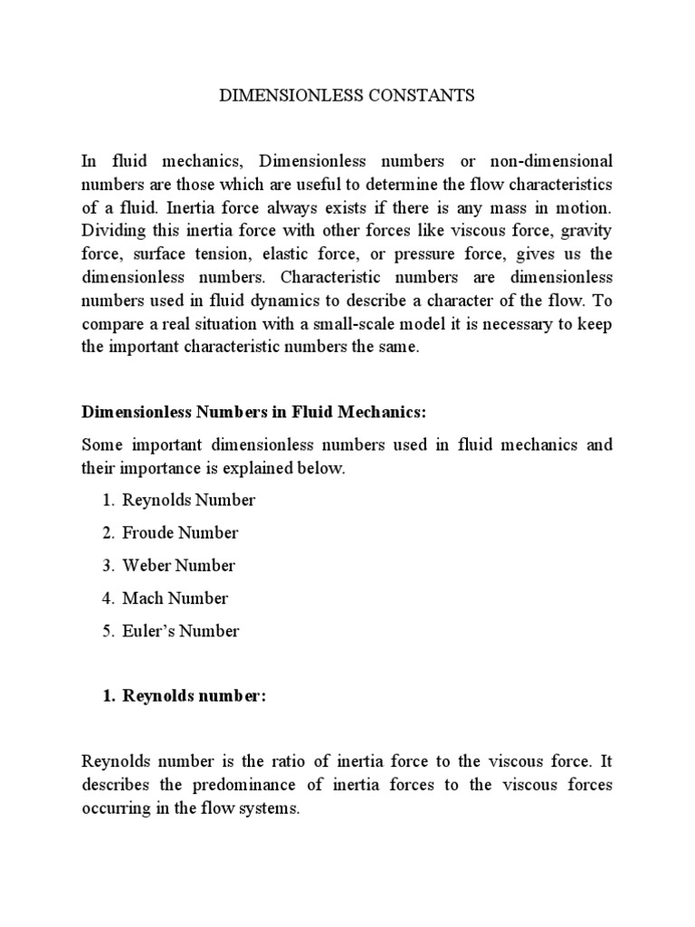 Dimensionless Constants | PDF | Reynolds Number | Fluid Dynamics