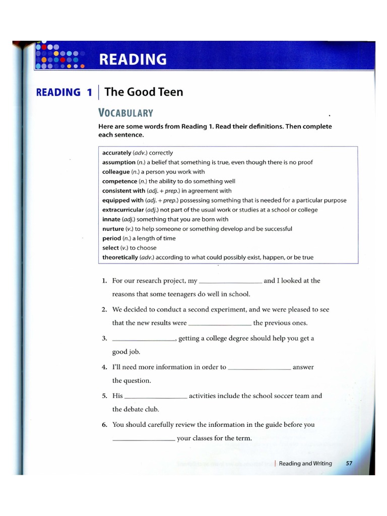 Vocabulary: The Good Teen | PDF | Adolescence | Writers