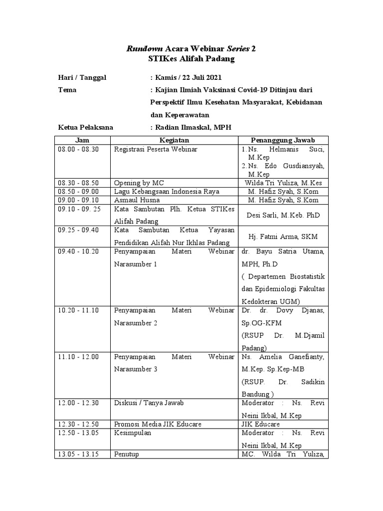 Rundown Acara Webinar Series 2 | PDF