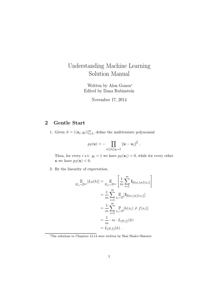 Understanding Machine Learning Solution Manual: 2 Gentle Start | PDF ...