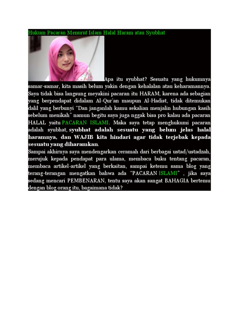 Hukum Pacaran Menurut Islam Halal Haram Atau Syubhat | PDF