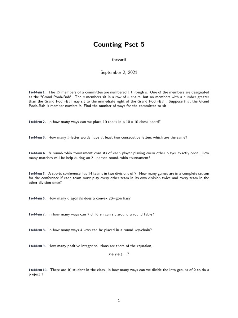 Counting Pset 5: Thczarif | PDF