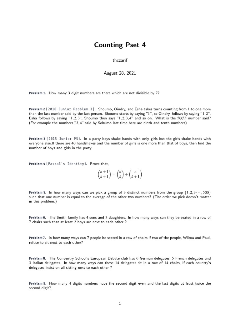Counting Pset 4: Thczarif | PDF | Mathematical Objects | Discrete ...