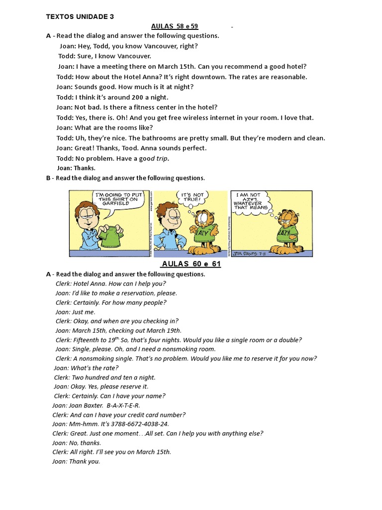 A - Read The Dialog and Answer The Following Questions.: Textos Unidade ...