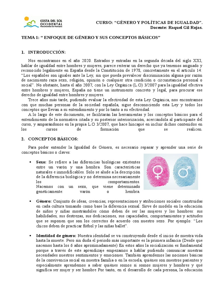 Tema 1 Enfoque de Género y Sus Conceptos Básicos | PDF | Discriminación y relaciones raciales ...