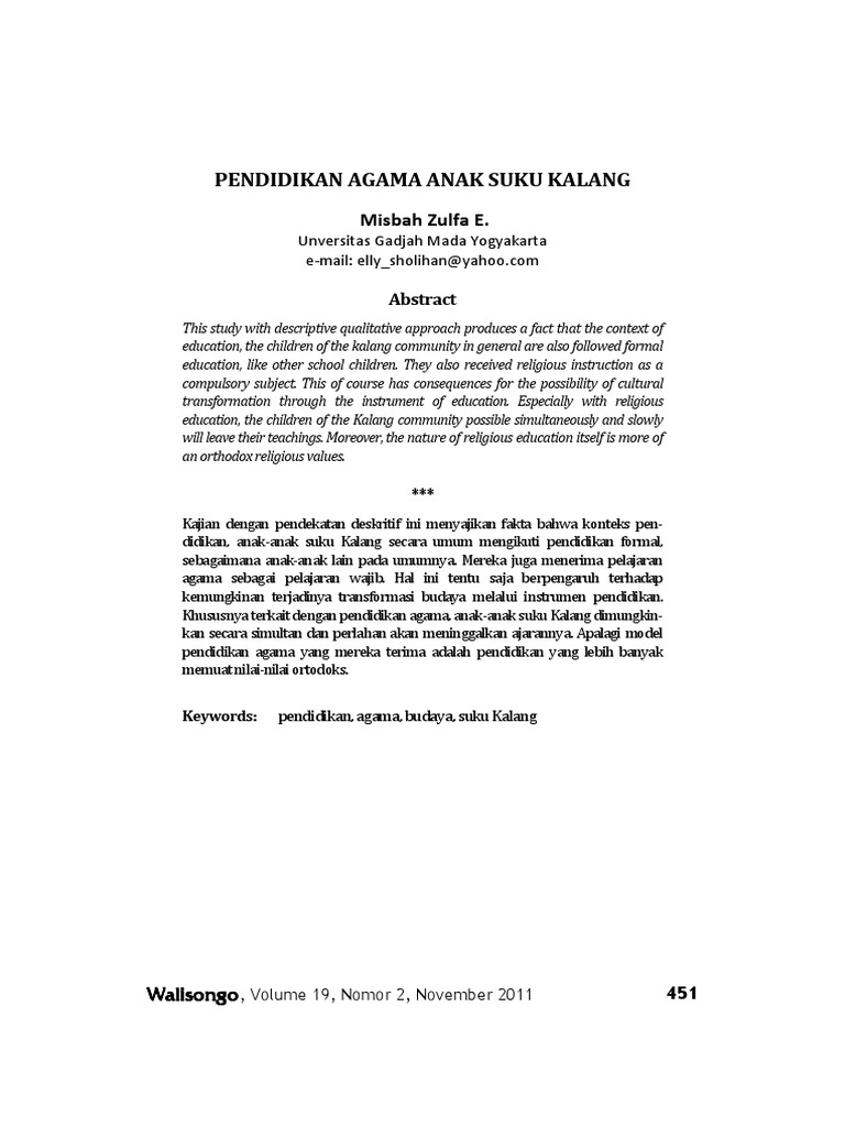 Pendidikan Agama Anak Suku Kalang | PDF Pendidikan Agama Anak Suku Kalang | PDF