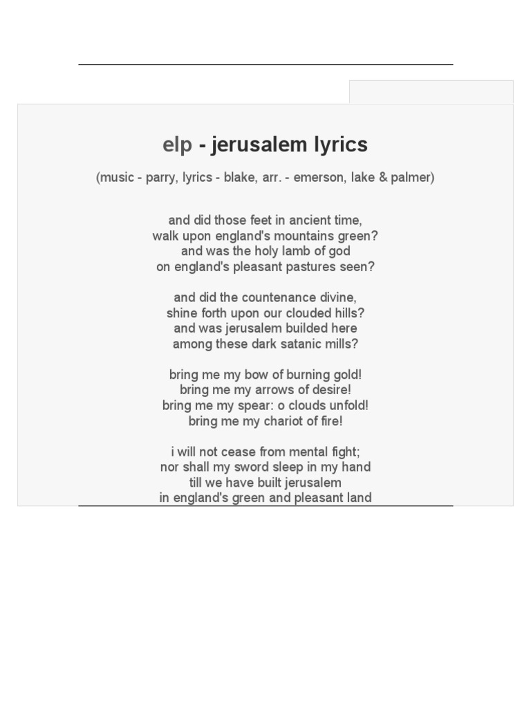Jerusalem Lyrics | PDF
