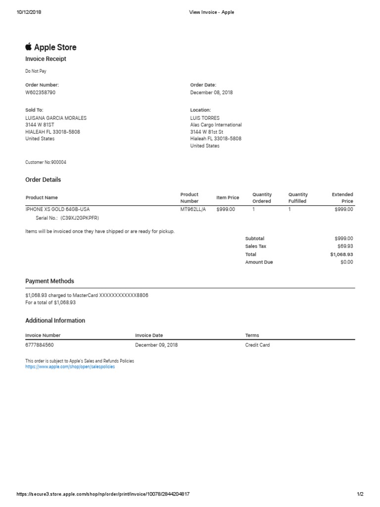 Factura de Iphone Xs | PDF | Invoice | Receipt