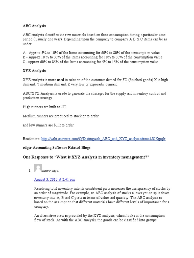 ABC Analysis: One Response To "What Is XYZ Analysis in Inventory ...
