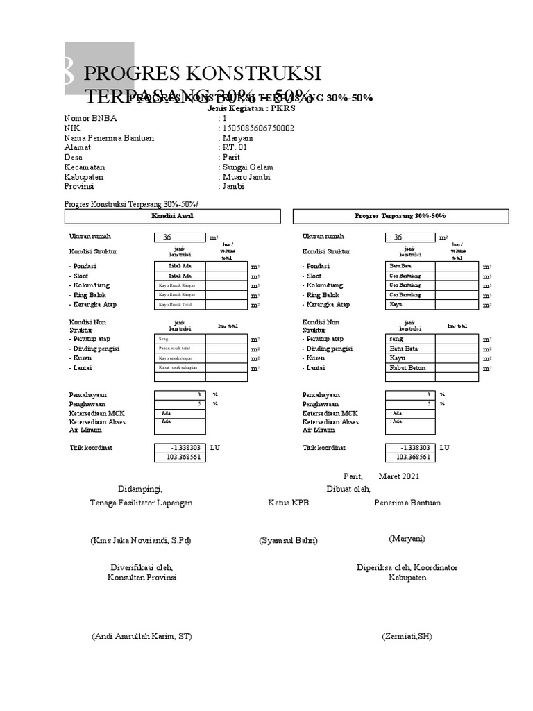 Progres Konstruksi 30%-50% di Jambi | PDF