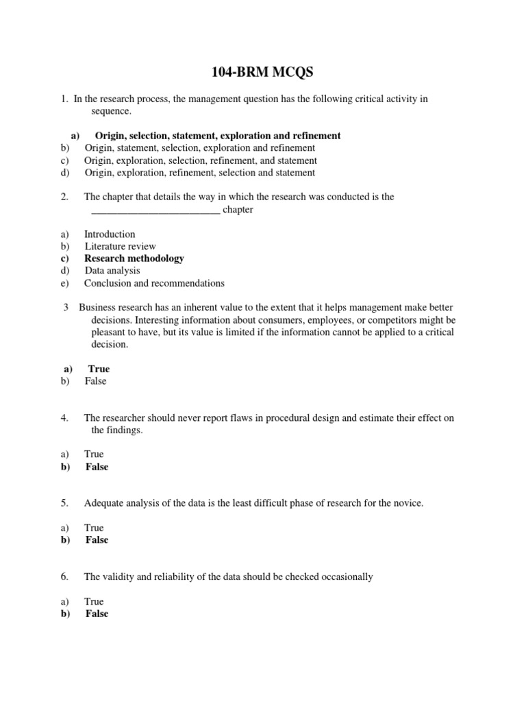 104-BRM MCQS: C) Research Methodology | PDF | Sampling (Statistics) | Survey Methodology