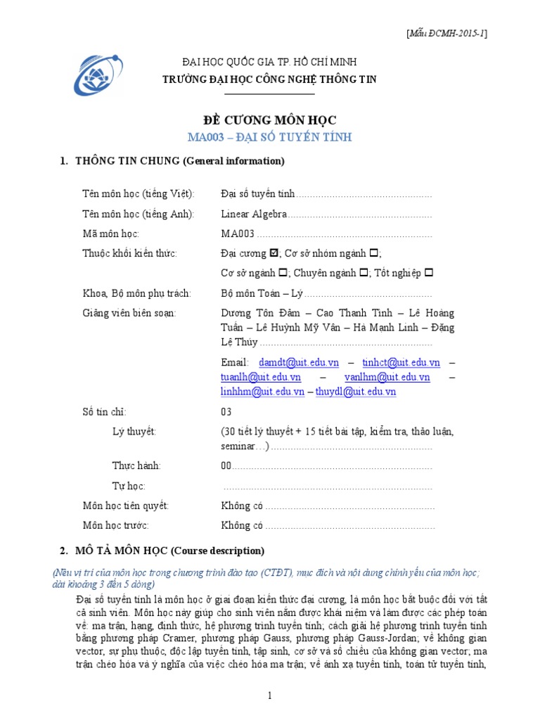 De Cuong Mon Hoc DSTT - Ma003 - Mau Moi | PDF