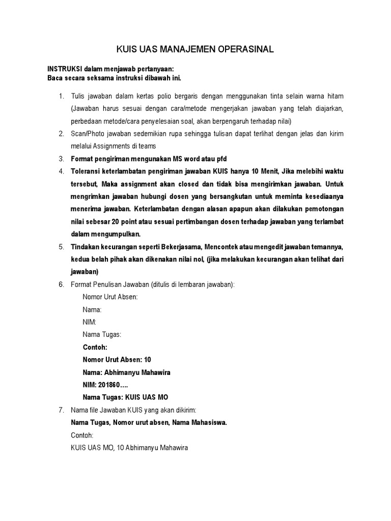 KUIS UAS MO Ganjil 2020-2021 | PDF