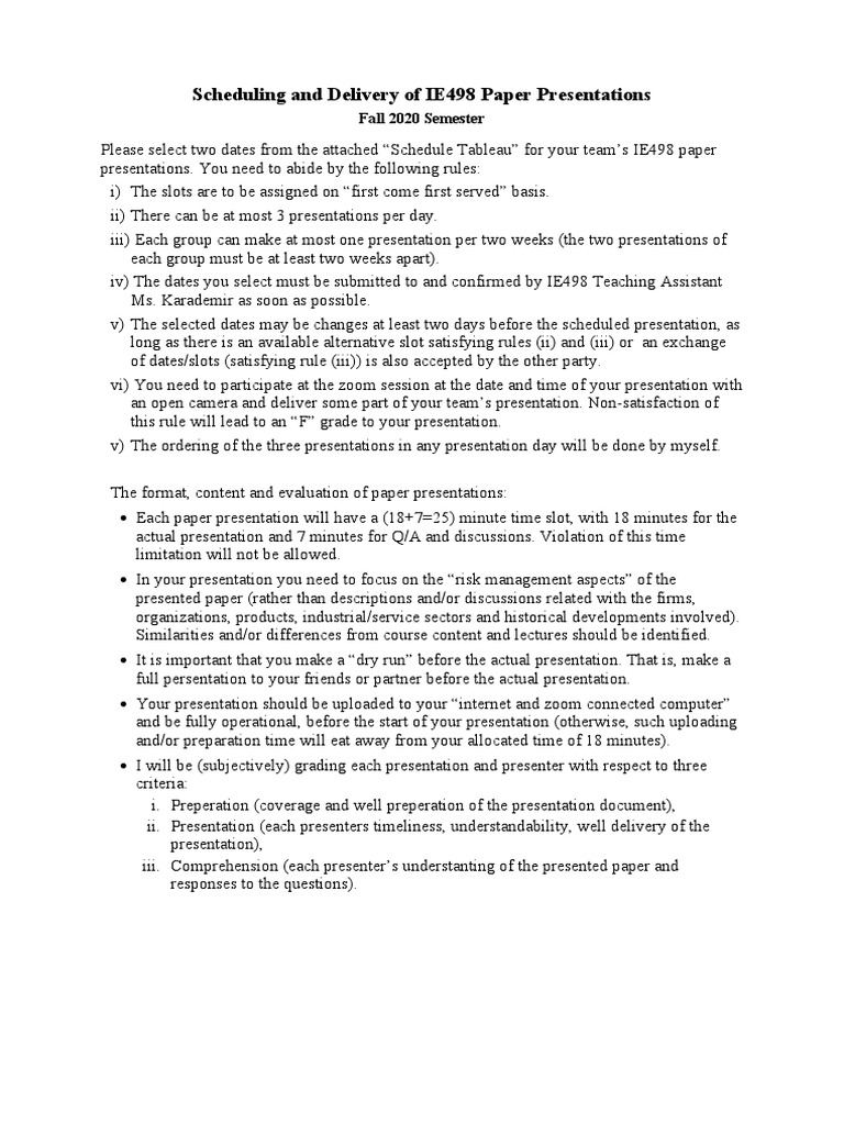 Fall 2020 Paper Presentation Schedule and Rules | PDF | Computers
