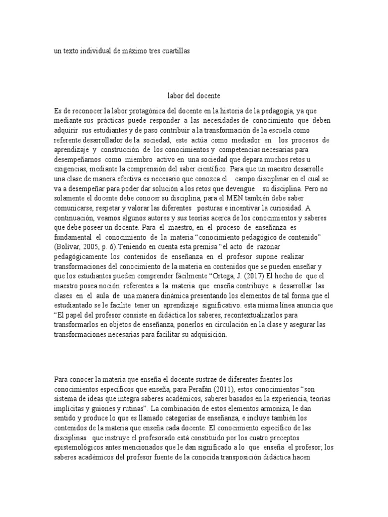 Un Texto Individual de Máximo Tres Cuartillas | PDF | Maestros ...