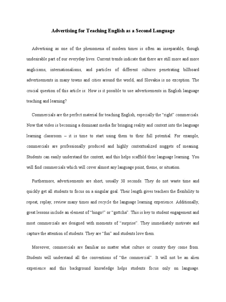 Advertising For Teaching English As A Second Language | PDF ...