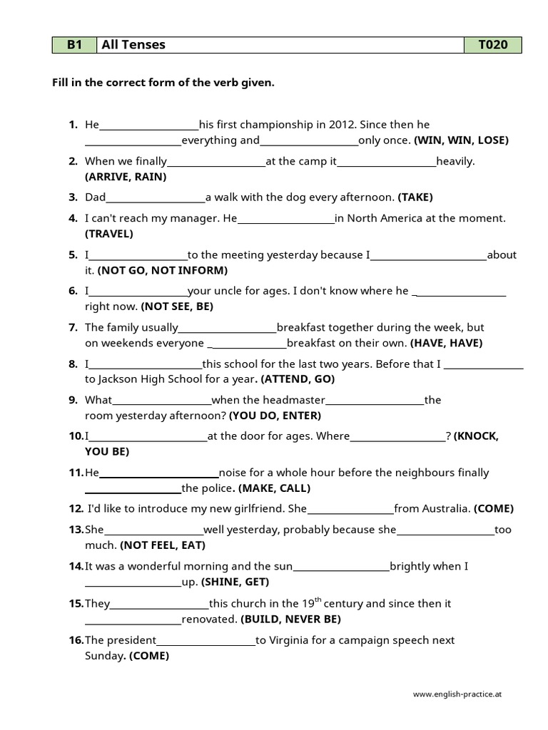 Tenses Worksheet | PDF