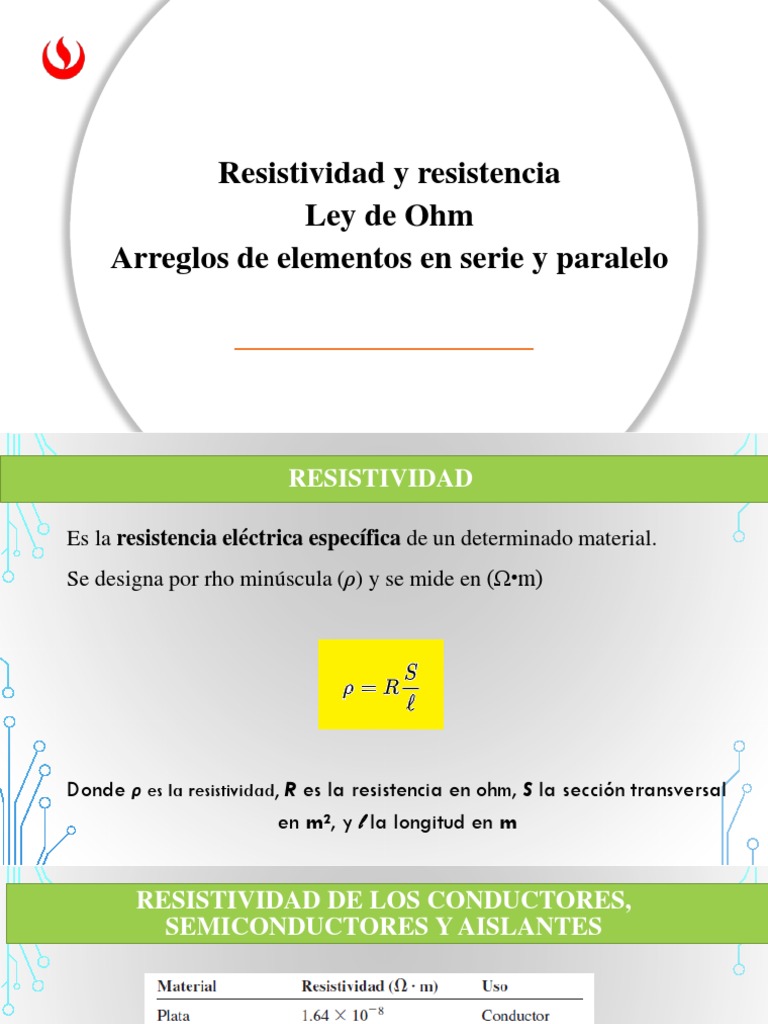 2 Resistividad y Resistencia Ley de Ohm Arreglos de Elementos en Serie ...