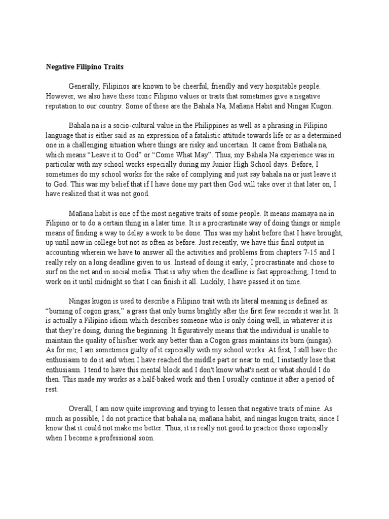 Negative Filipino Traits | PDF | Social Psychology | Cognition