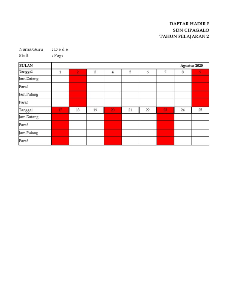 Daftar Hadir Datang Pulang | PDF Daftar Hadir Datang Pulang | PDF