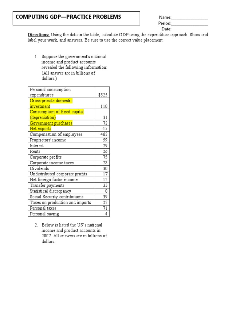 GDP Calculation Practice Problems | PDF | Gross Domestic Product ...