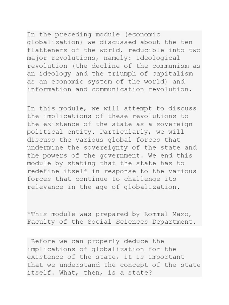 Political Globalization Module | PDF | Sovereignty | International Law
