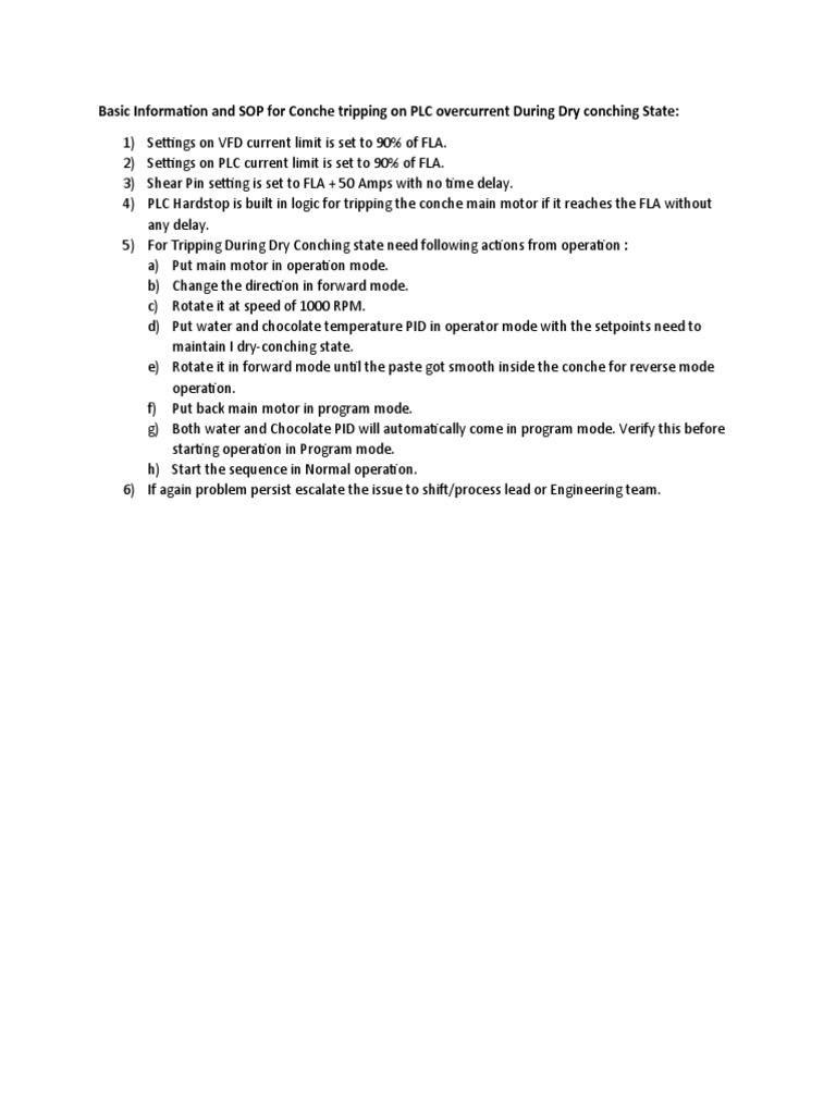 Basic Information and SOP For Conche Tripping On PLC Overcurrent During ...