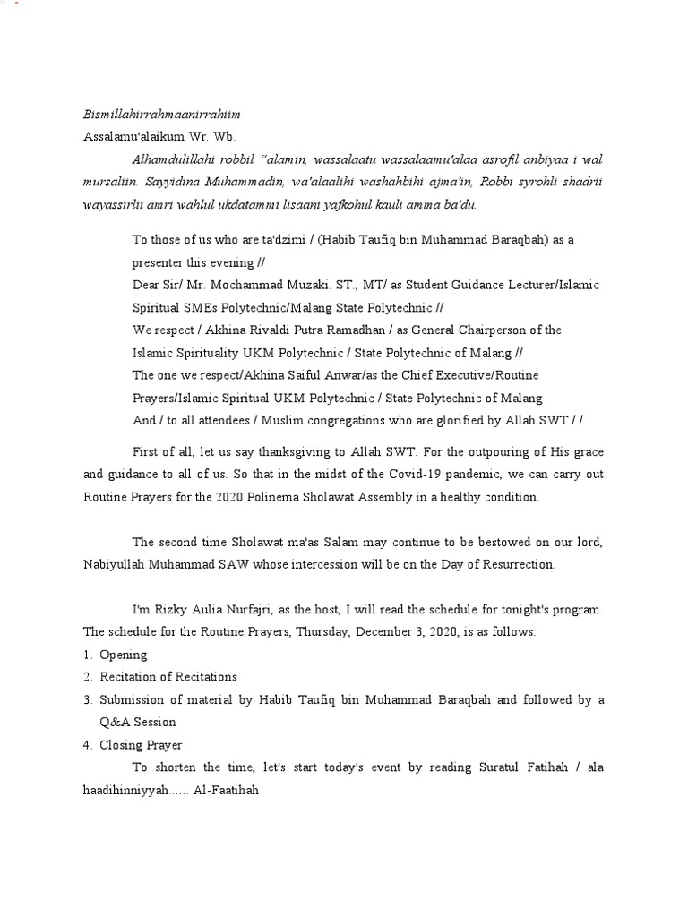 Emcee Script - Rizky Aulia | PDF | Abrahamic Religions | Islamic Belief ...