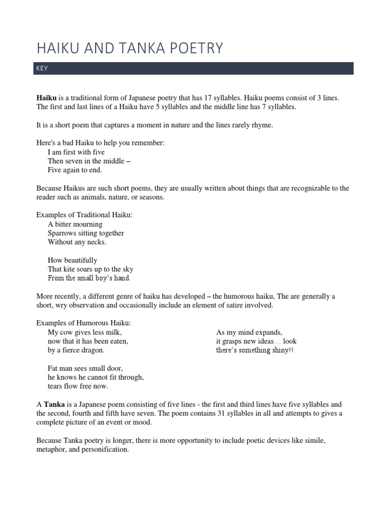 Haiku and Tanka Assignment | PDF | Poetry | Classics