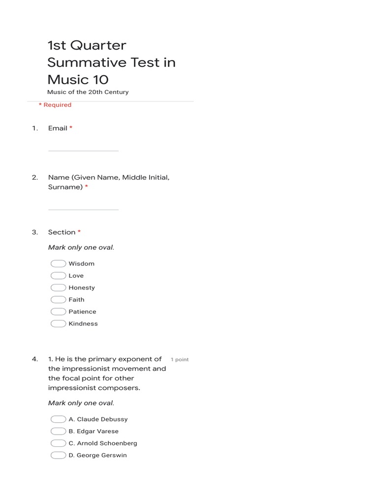 1st Quarter Summative Test in Music 10 | PDF | Impressionism | Composers