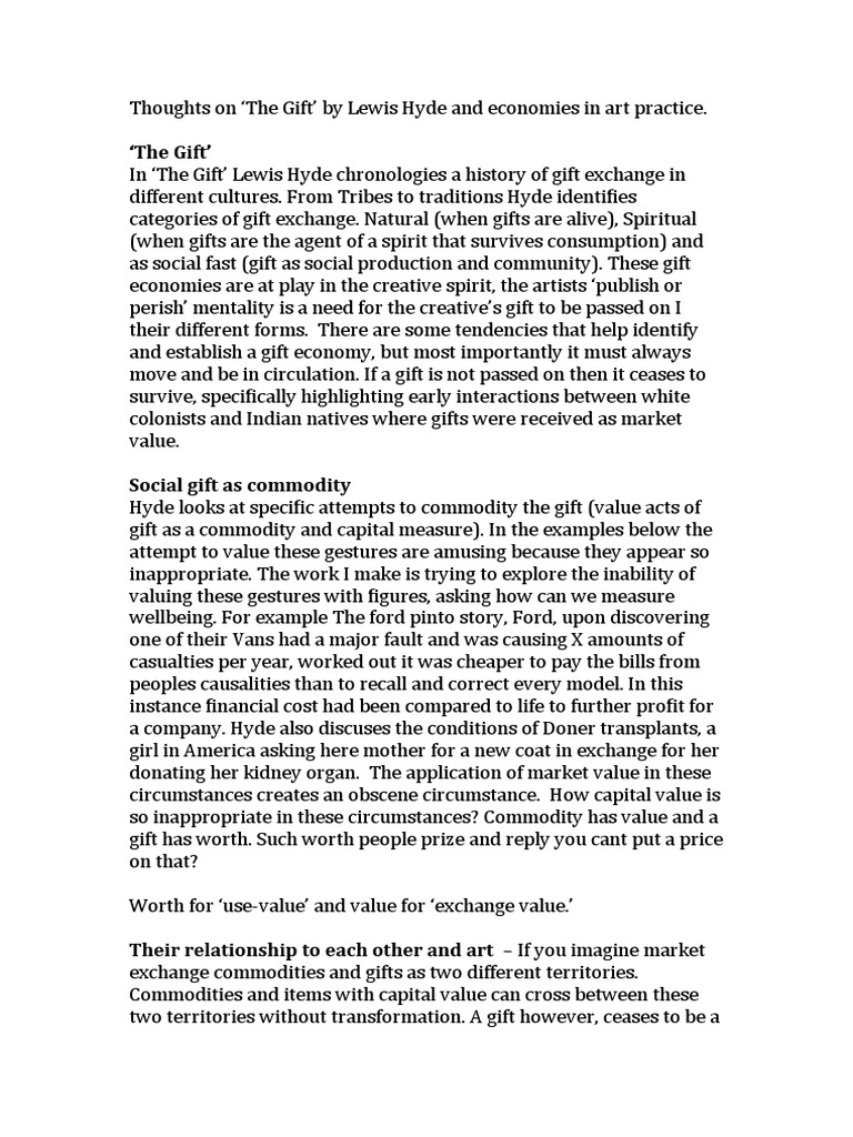 Notes On 'The Gift' Economy in Art | PDF | Value (Economics) | Market ...